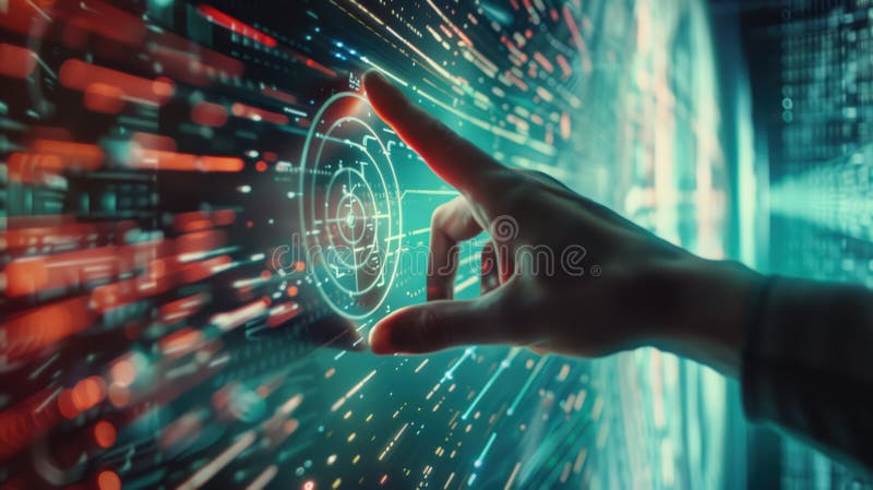 Future Technology Concept. Hand Touches a Stream of Data Stock ...