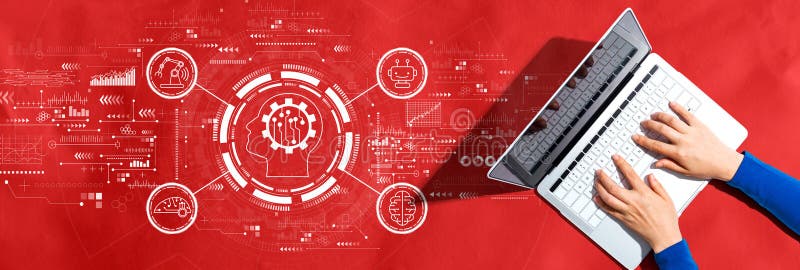 Future Technology Concept with Person Using a Laptop Stock Illustration ...