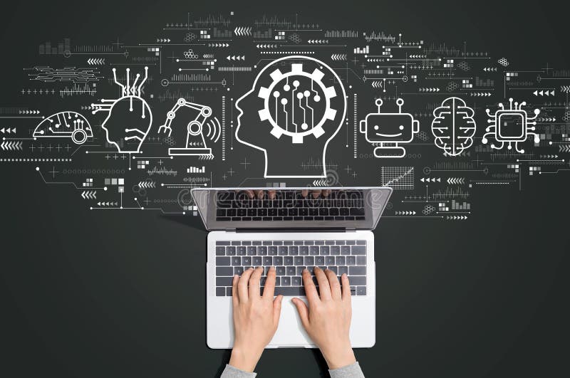 Future Technology Concept with Person Using Laptop Stock Illustration ...