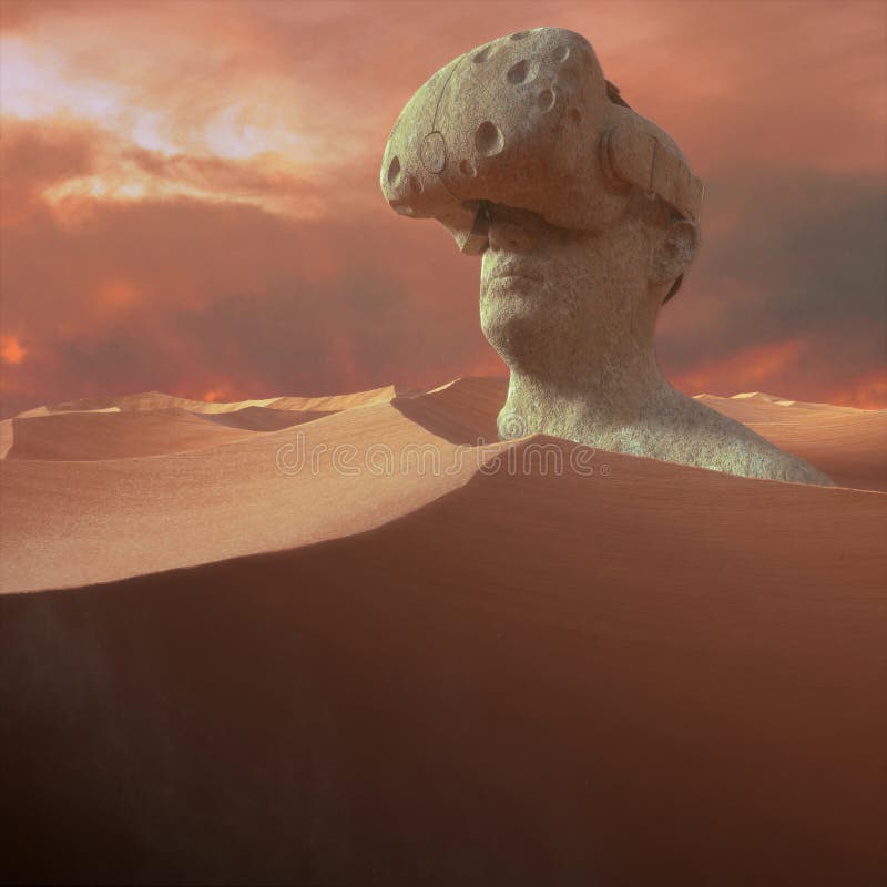Future of Technology Concept. Statue of a Man with a Virtual Reality ...