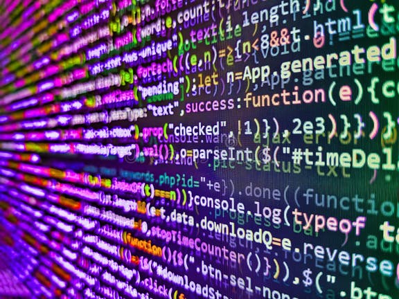 Future Technology Creation Process. Software Source Code. Website Codes on Computer Monitor ...