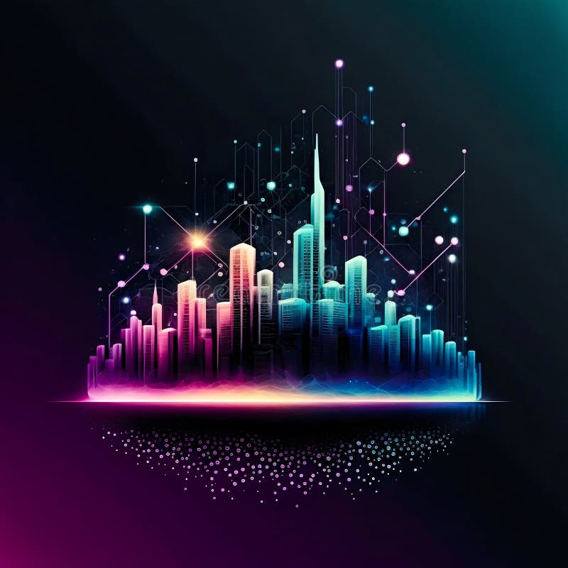 Future Technology Cyber Night City Stock Illustration - Illustration of ...