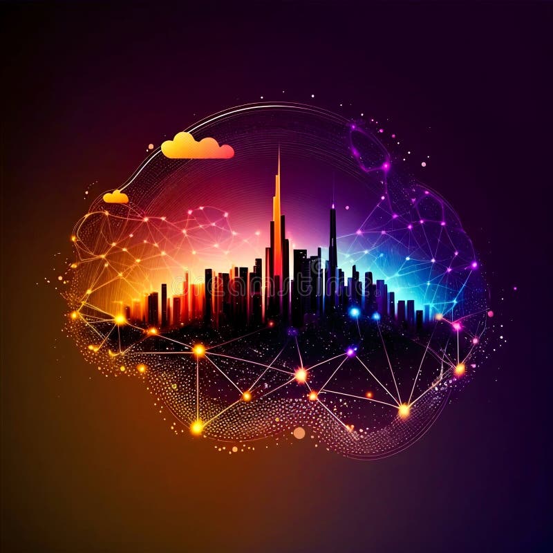 Future Technology Cyber Night City Stock Illustration - Illustration of ...