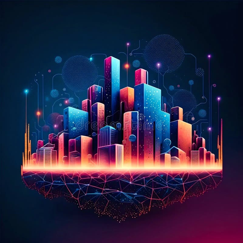 Future Technology Cyber Night City Stock Illustration - Illustration of ...