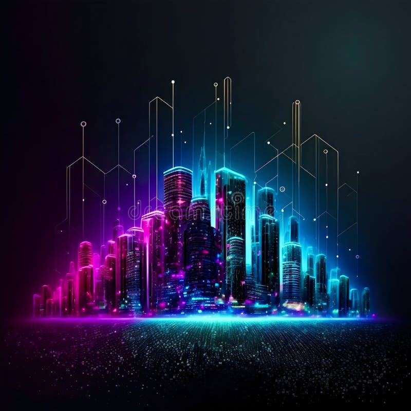 Future Technology Cyber Night City Stock Illustration - Illustration of ...