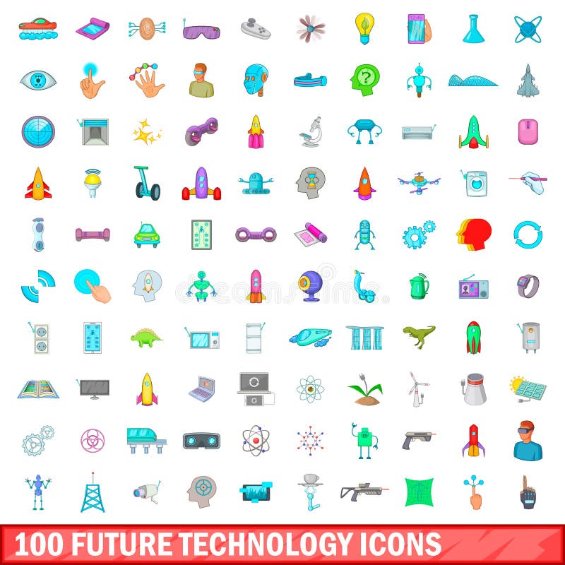 100 Future Technology Icons Set, Cartoon Style Stock Vector ...