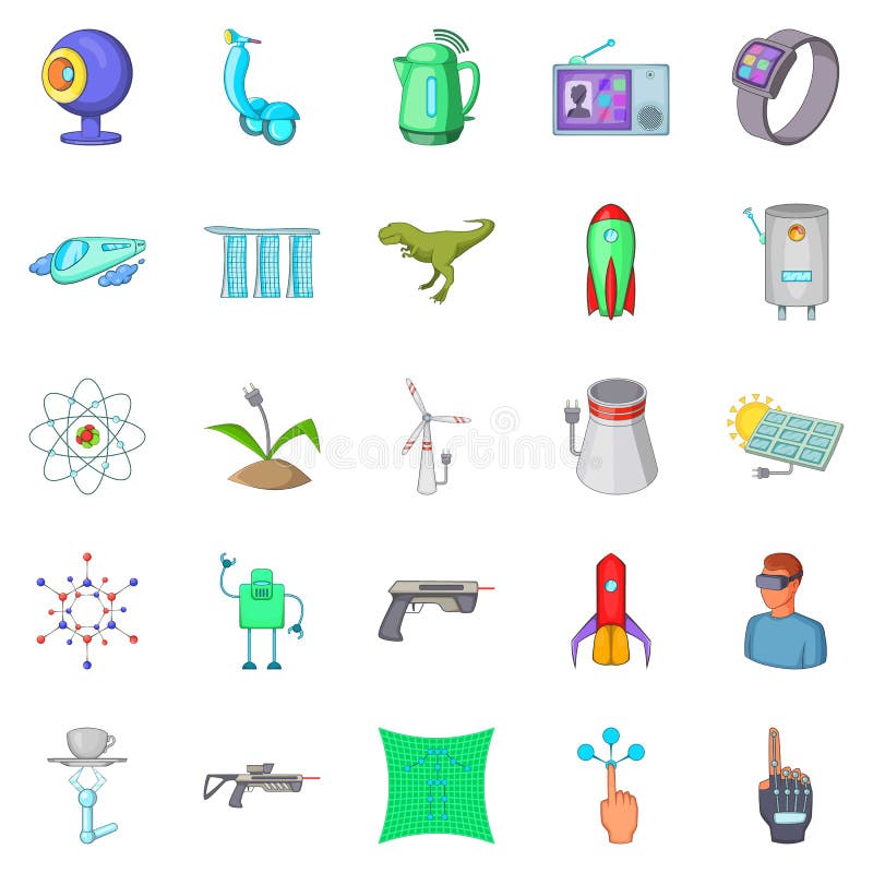 100 Future Technology Icons Set in Cartoon Style Stock Vector ...