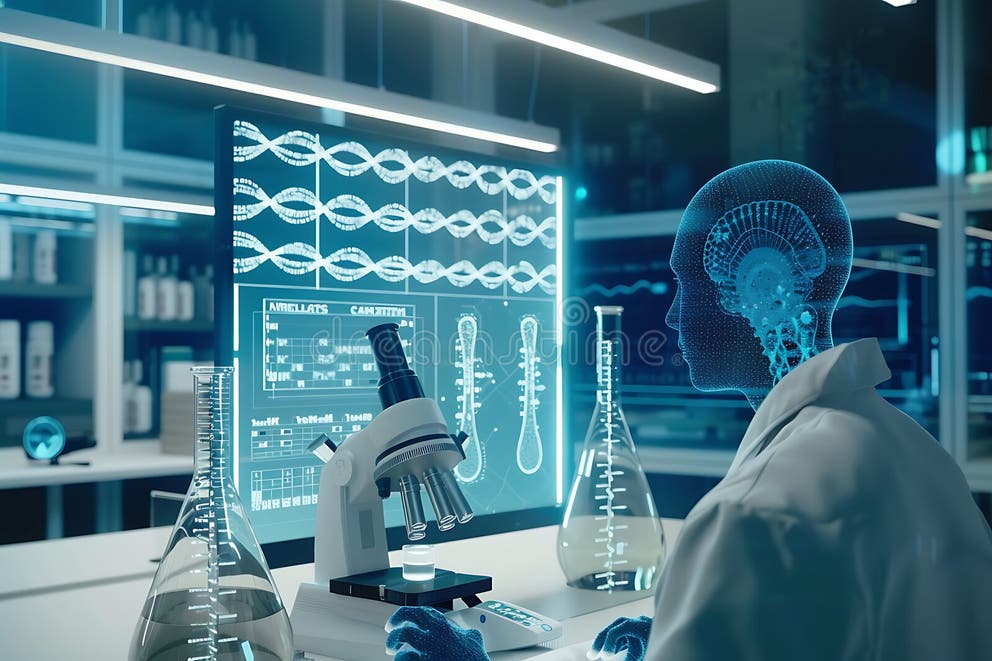 Future Technology Labs with a Bot Scientist Experimenting Stock Illustration - Illustration of ...