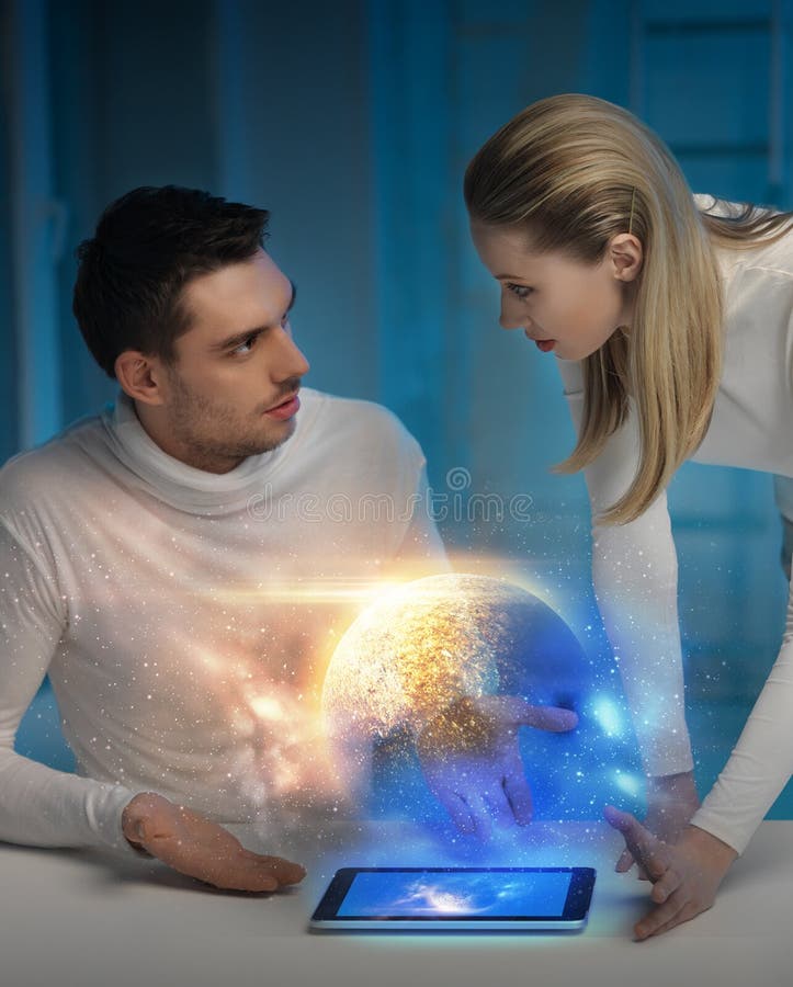Couple with Tablet Pc at Space Laboratory Stock Image - Image of ...