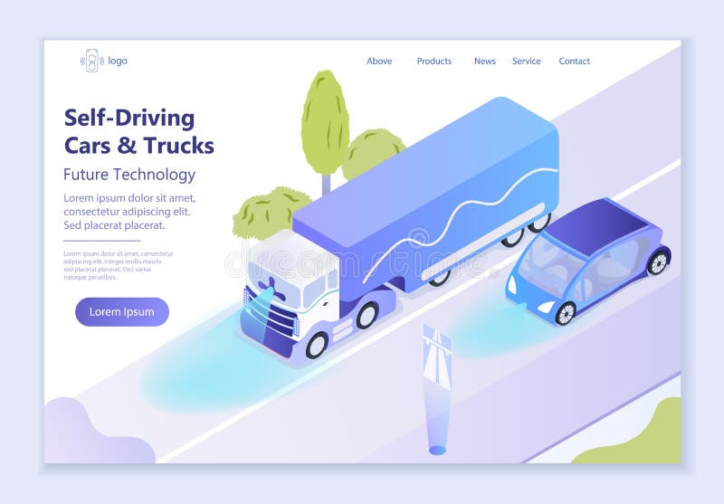 Future Technology - Self-Driving Cars and Trucks, 3d Isometric Vector ...
