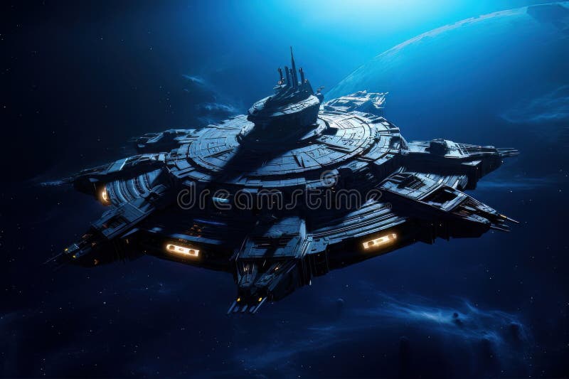 Spaceships on the Way To Deep Space. Sci-fi Futuristic Art. AI Stock ...