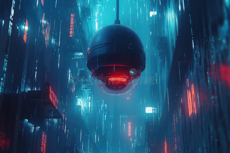 Future Technology with Surveillance Dome Camera in a Sci-fi Urban ...