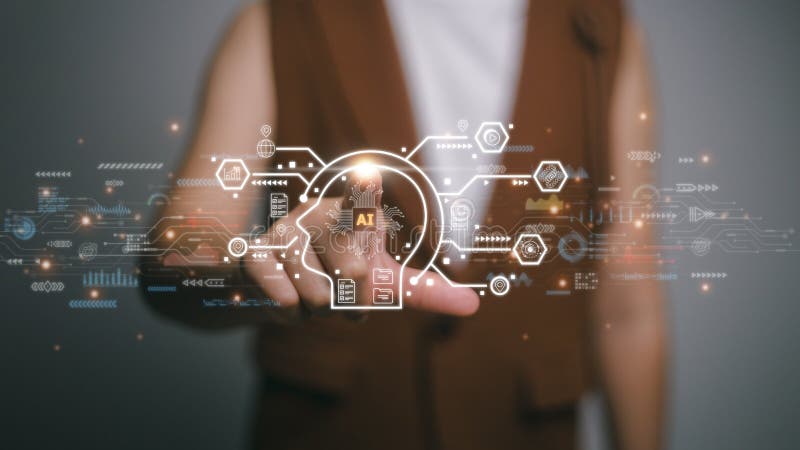 Future Technology Virtual Screen Interface. Hand Businessman Holding ...