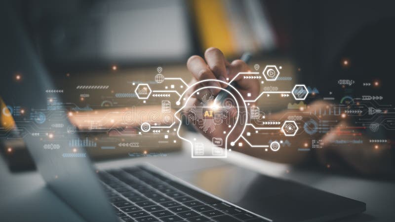 Future Technology Virtual Screen Interface. Hand Businessman Holding ...