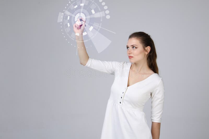 Future Technology. Woman Working with Futuristic Interface Stock Image ...