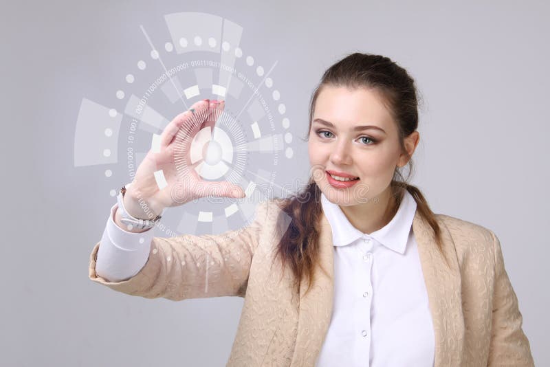 Future Technology. Woman Working with Futuristic Interface Stock Image ...