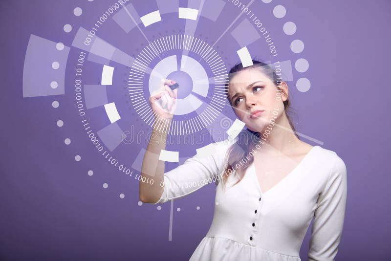 Future Technology. Woman Working with Futuristic Interface Stock Photo ...