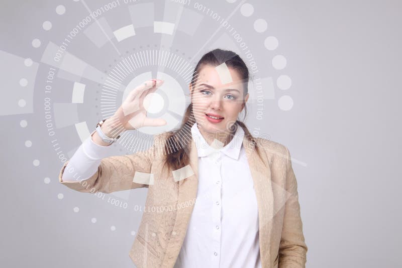 Future Technology. Woman Working with Futuristic Interface Stock Photo ...