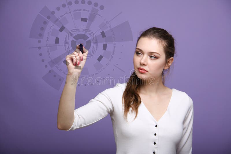 Future Technology. Woman Working with Futuristic Interface Stock Photo ...