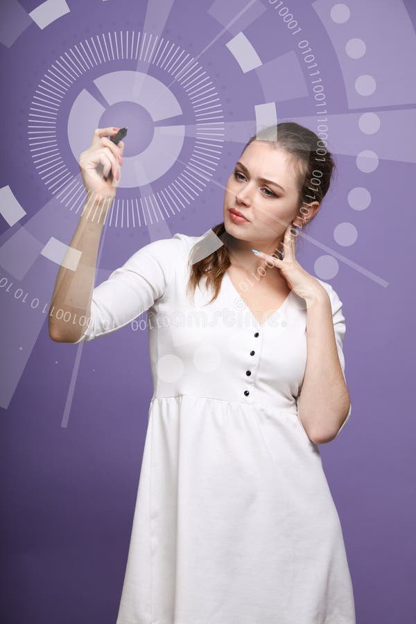 Future Technology. Woman Working with Futuristic Interface Stock Photo ...