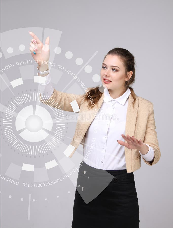 Future Technology. Woman Working with Futuristic Interface Stock Image ...