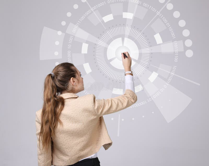 Future Technology. Woman Working with Futuristic Interface Stock Image ...