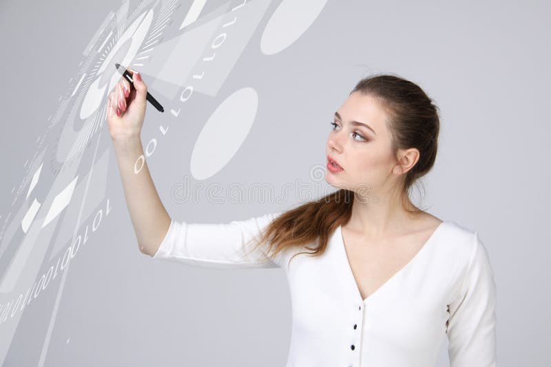 Future Technology. Woman Working with Futuristic Interface Stock Image ...