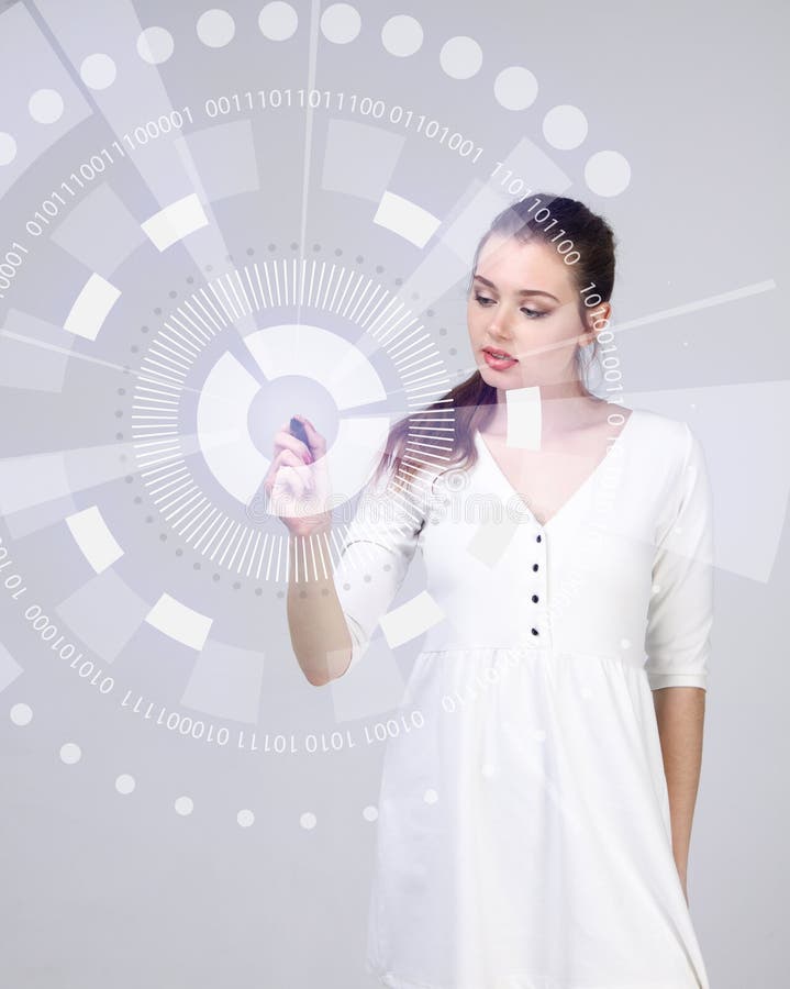 Future Technology. Woman Working with Futuristic Interface Stock Photo ...