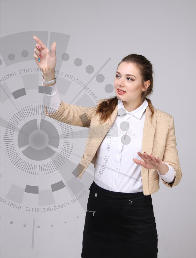 Future Technology. Woman Working with Futuristic Interface Stock Photo ...
