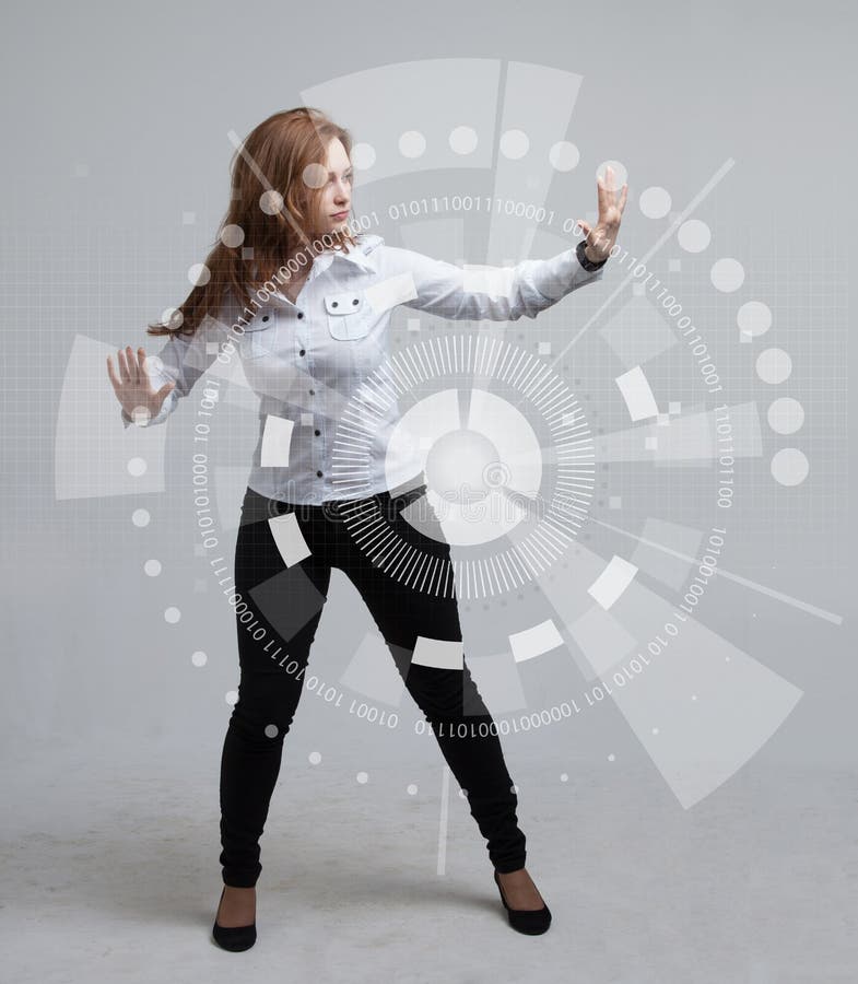 Future Technology. Woman Working with Futuristic Stock Photo - Image of ...