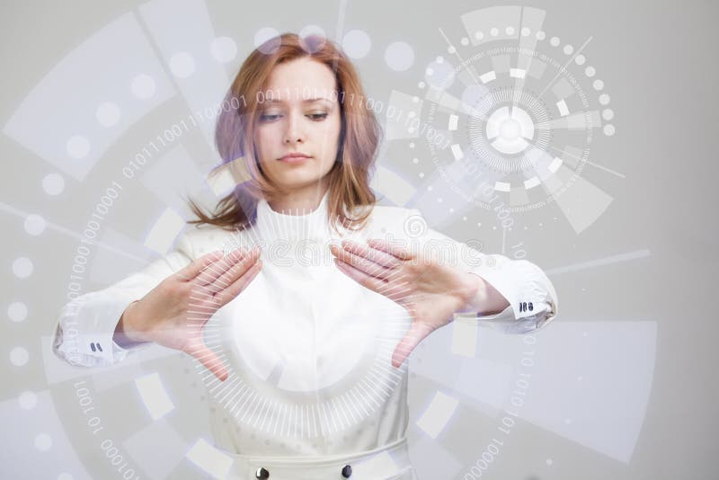 Future Technology. Woman Working with Futuristic Stock Image - Image of ...