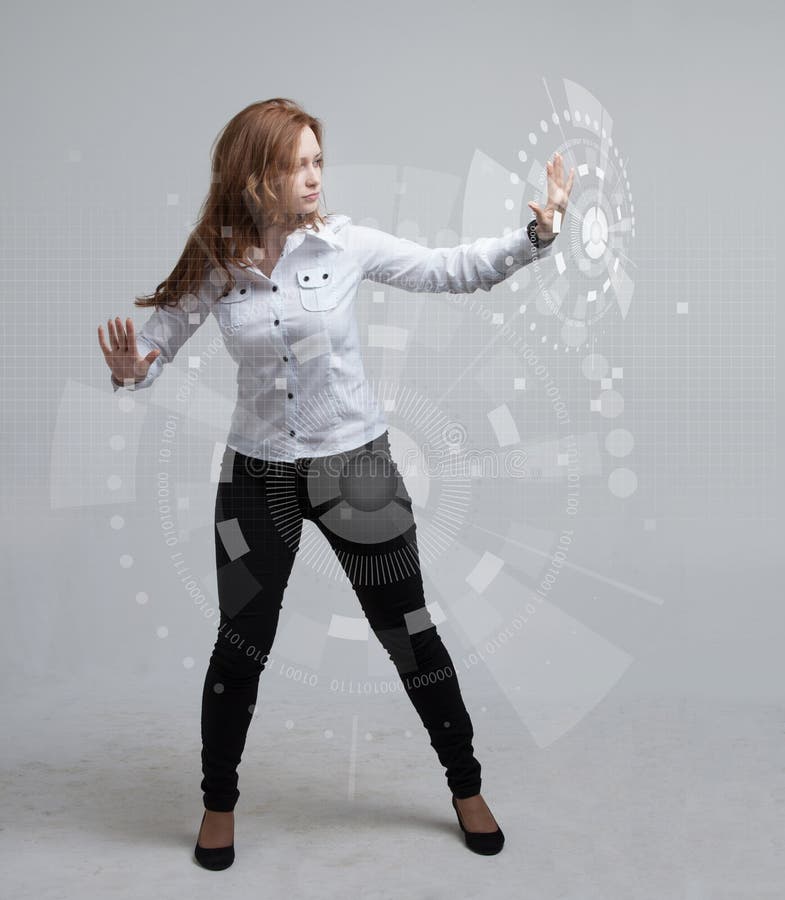 Future Technology. Woman Working with Futuristic Stock Image - Image of ...