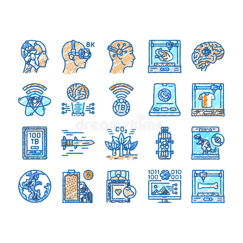 Communication Future Techology Digita Modern Sketch Hand Stock ...