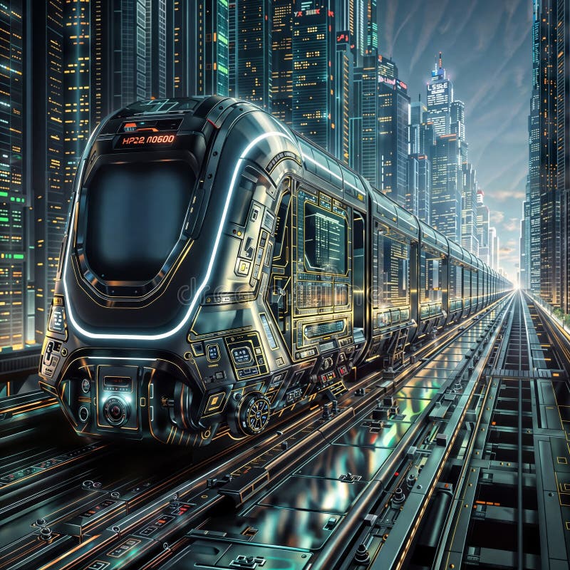 High-Tech Train in Futuristic City, Generative Ai Stock Illustration ...