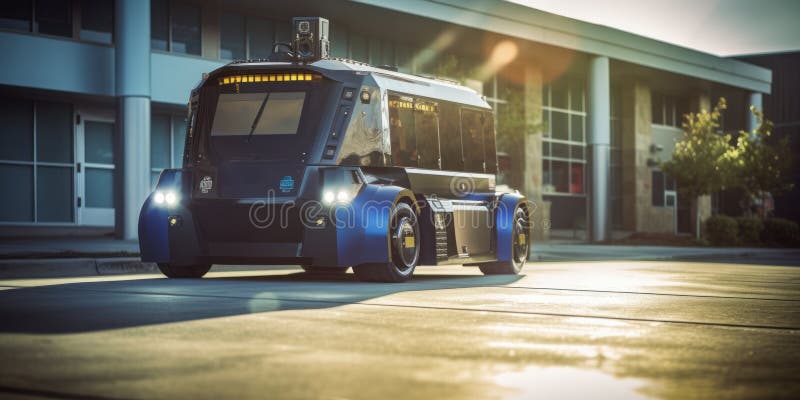 Future of Transportation Futuristic Self-Driving Mini Bus. Generative ...