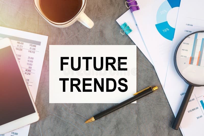 FUTURE TRENDS is Written in a Document on the Office Desk, Coffee ...
