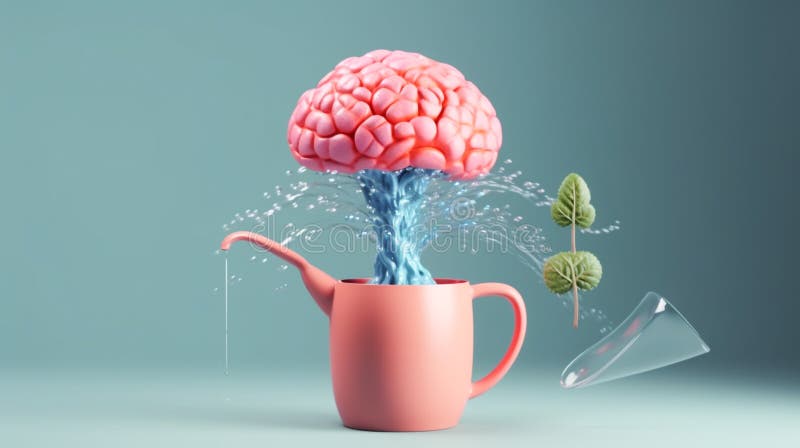 Organic Fusion AI-Generated Human Brain Growing from a Flower, Watering ...