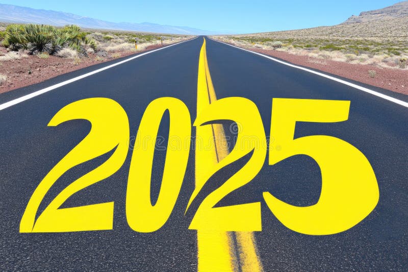Future Vision: Open Road To 2025 in a Vast Desert Landscape Stock Image ...