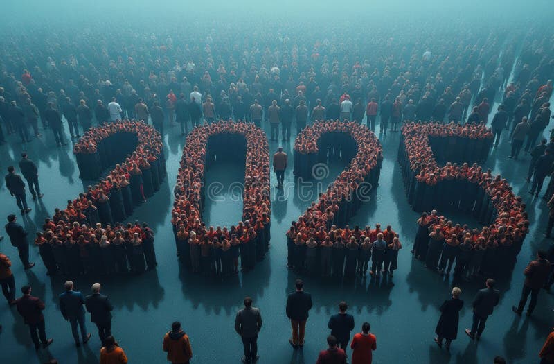 Future Vision 2025: Unified Crowd Creates New Year Concept Amidst Fog ...