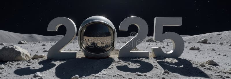 Future Vision: Year 2025 in Moon Surface Reflection with Astrona Stock ...