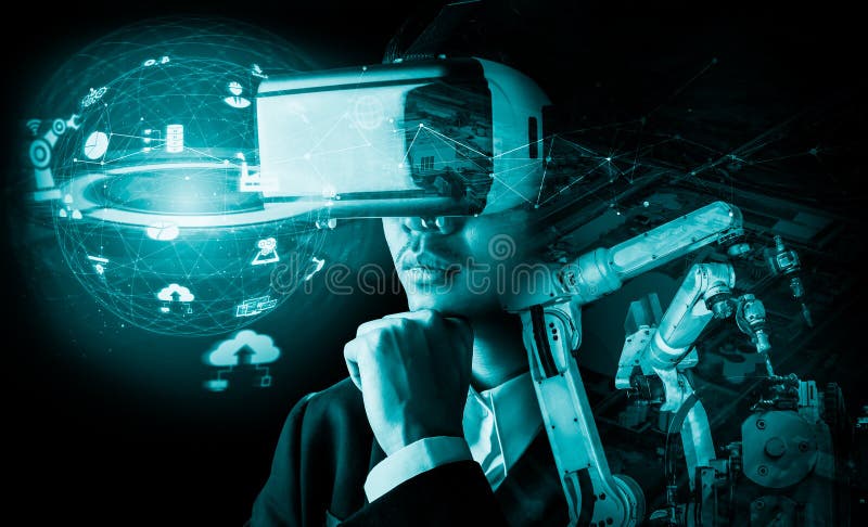 Future VR Technology for Mechanized Industry Robot Arm Control Stock ...