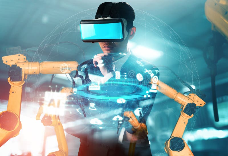 Future VR Technology for Mechanized Industry Robot Arm Control Stock ...