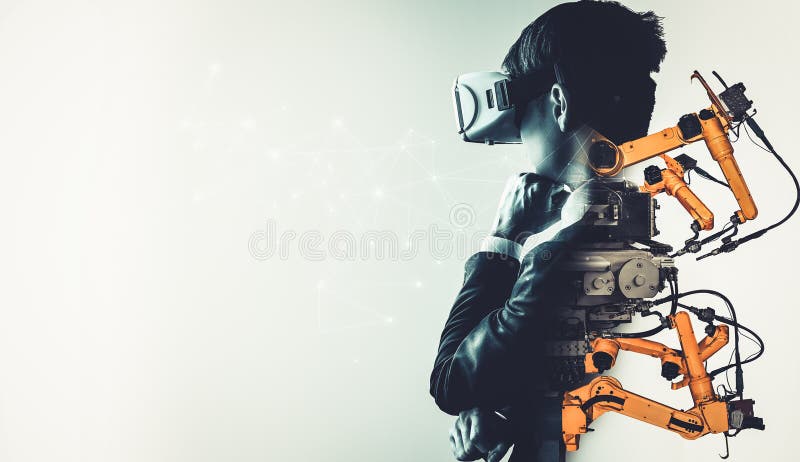 Future VR Technology for Mechanized Industry Robot Arm Control Stock ...