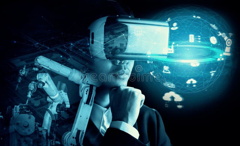 Future VR Technology for Mechanized Industry Robot Arm Control Stock ...