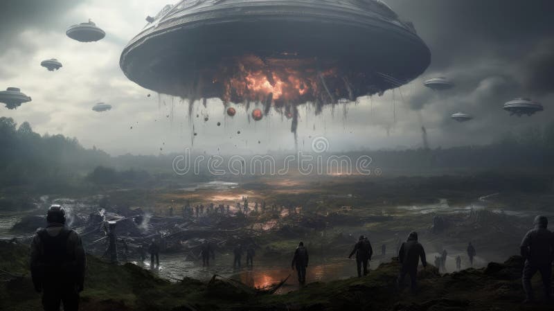 War between Humans and Aliens Stock Illustration - Illustration of ...