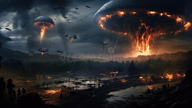 War between Humans and Aliens Stock Illustration - Illustration of ...