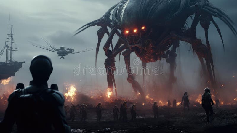 War between Humans and Aliens Stock Illustration - Illustration of ...