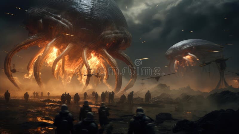 War between Humans and Aliens Stock Illustration - Illustration of ...