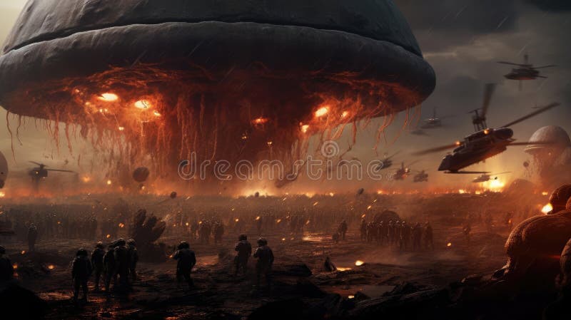 War between Humans and Aliens Stock Illustration - Illustration of ...