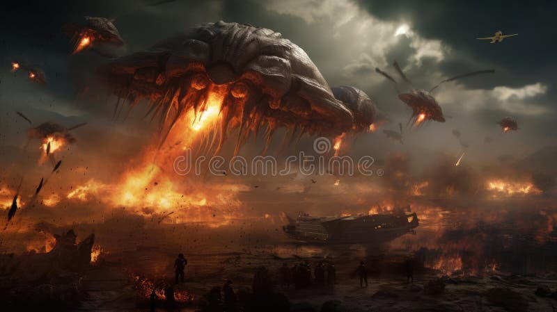 War between Humans and Aliens Stock Illustration - Illustration of ...